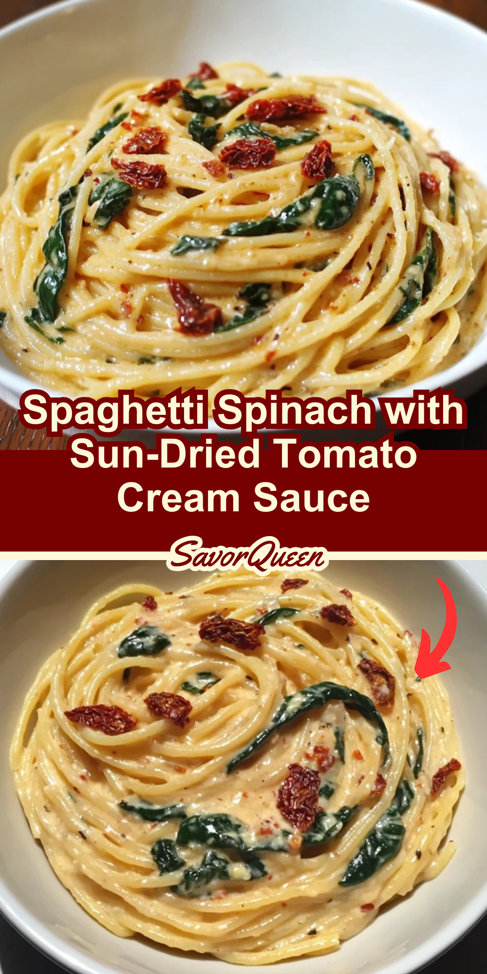 Spaghetti Spinach with Sun-Dried Tomato Cream Sauce
