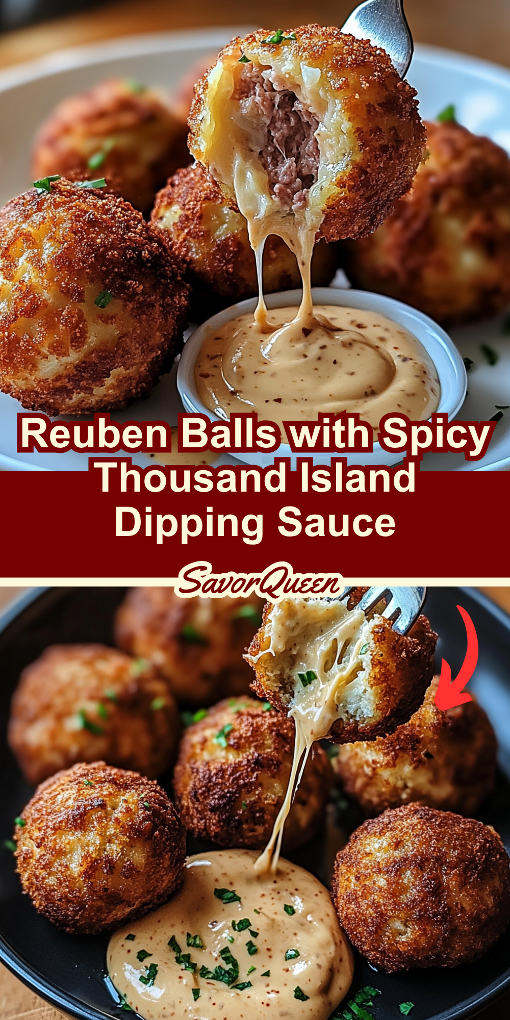 Reuben Balls with Spicy Thousand Island Dipping Sauce