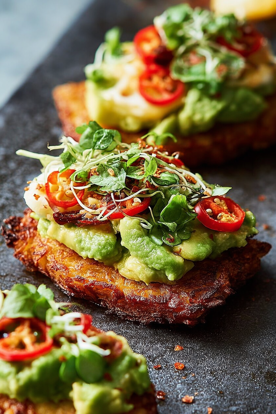 Avocado Hash Brown Toast with a Spicy Kick