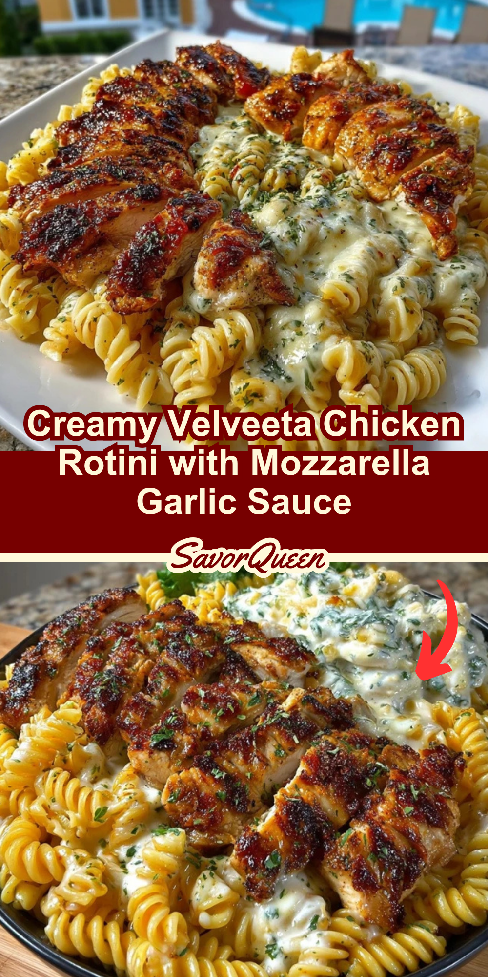 Creamy Velveeta Chicken Rotini with Mozzarella Garlic Sauce