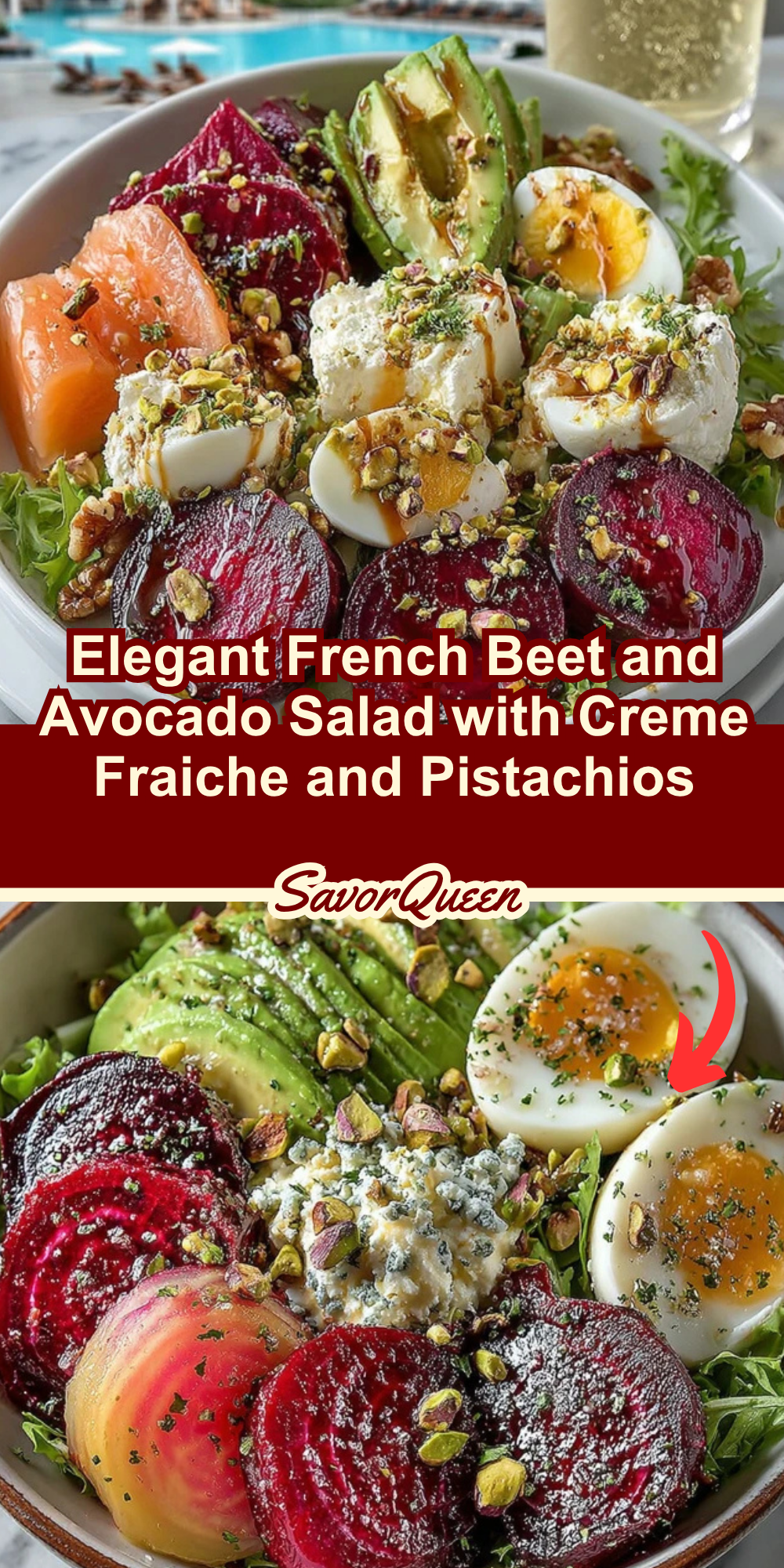 Elegant French Beet and Avocado Salad with Creme Fraiche and Pistachios