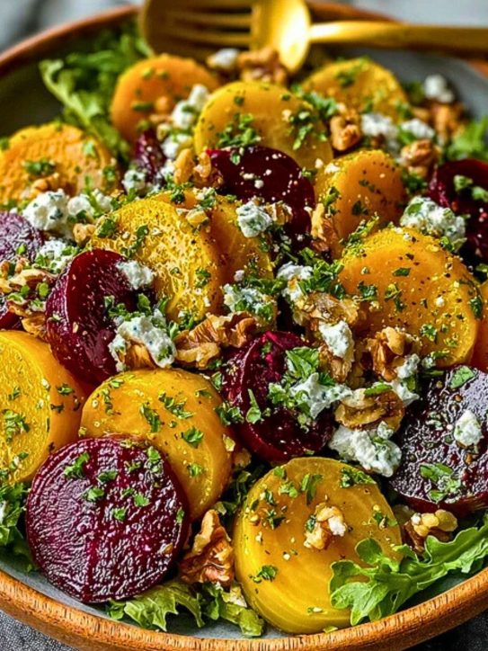 Golden Beet Salad with Goat Cheese and Walnuts