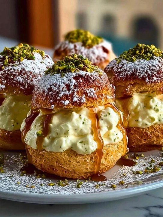 Irresistible Pistachio Cream Puffs That Melt in Your Mouth