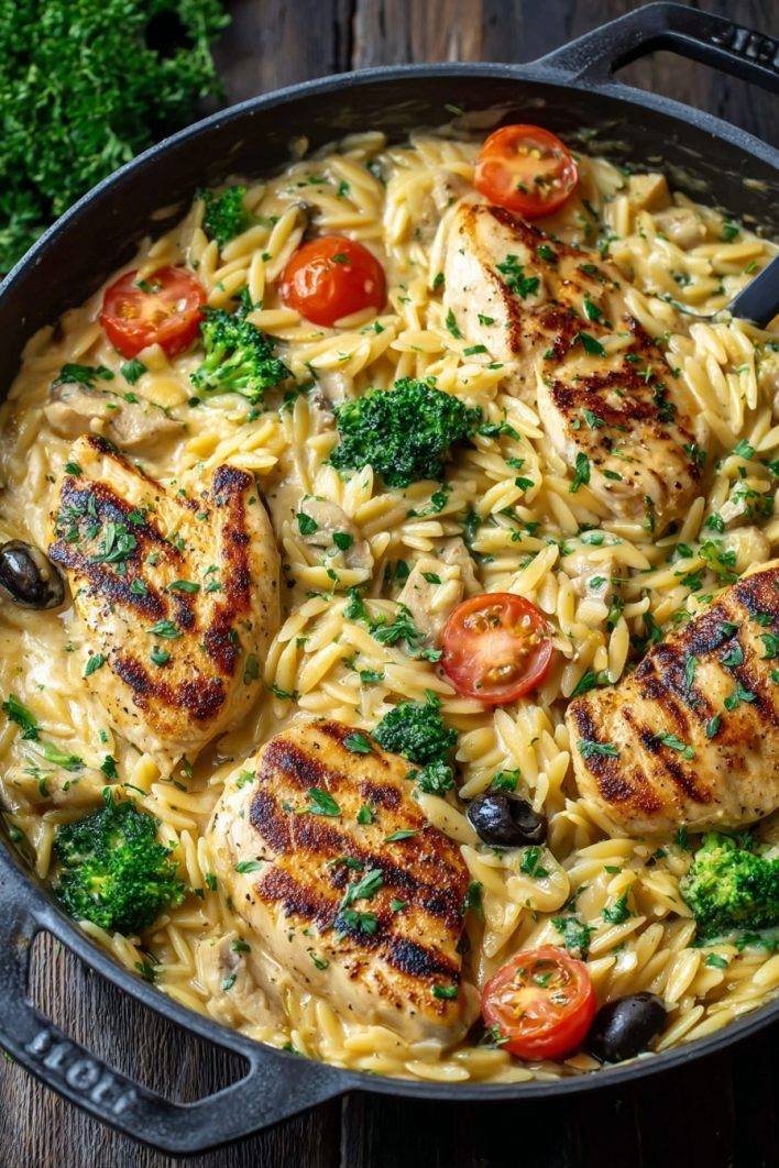 Mediterranean Creamy Chicken Orzo