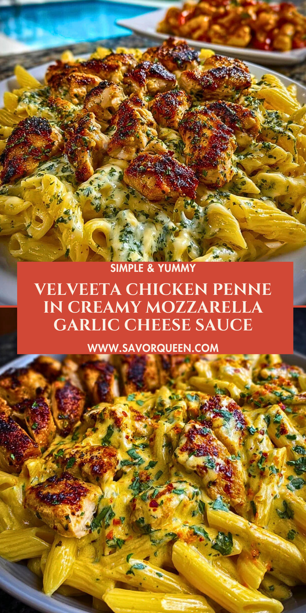 Velveeta Chicken Penne in Creamy Mozzarella Garlic Cheese Sauce