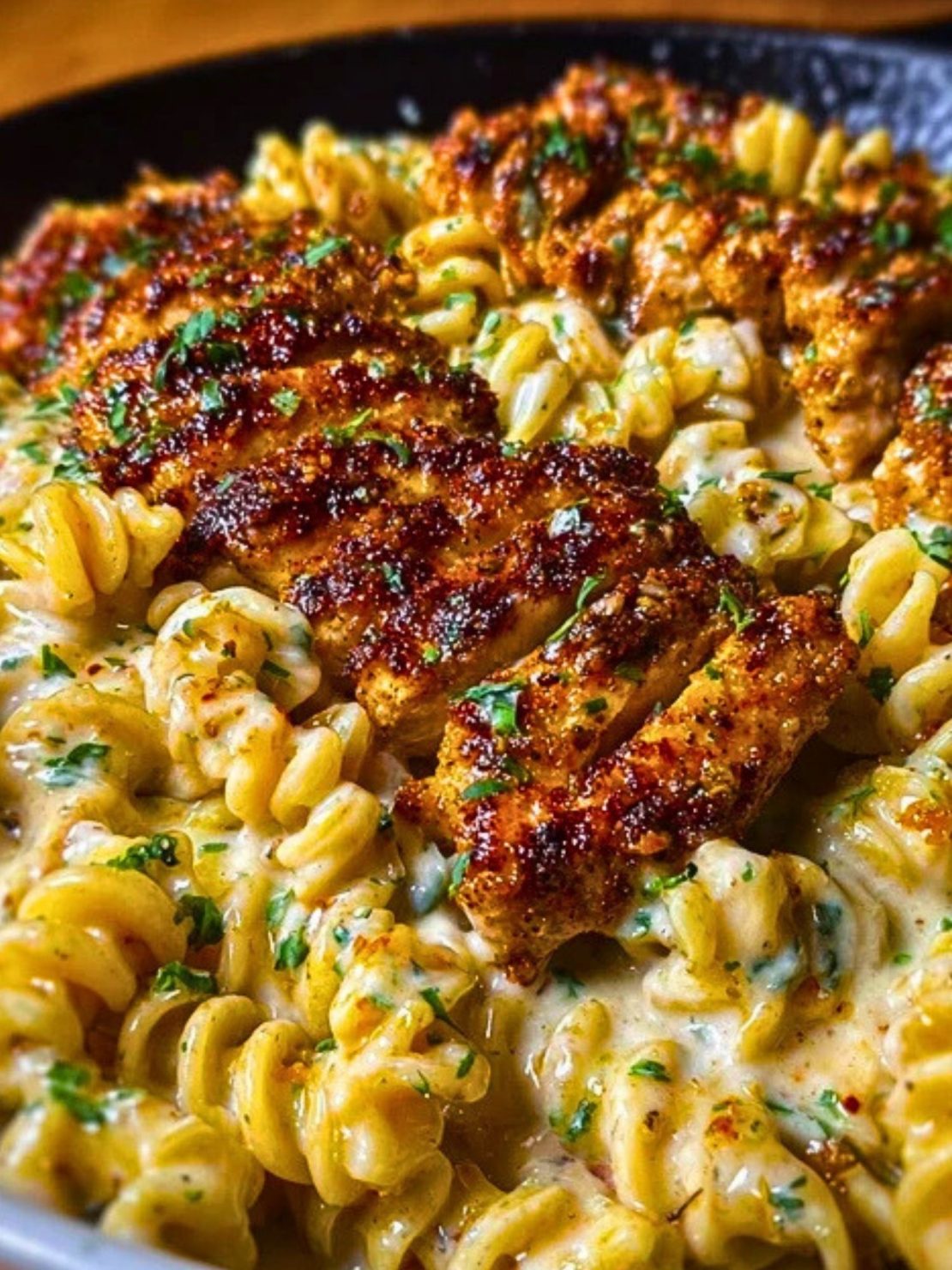 Creamy Cajun Chicken Rotini with Mozzarella Alfredo Sauce