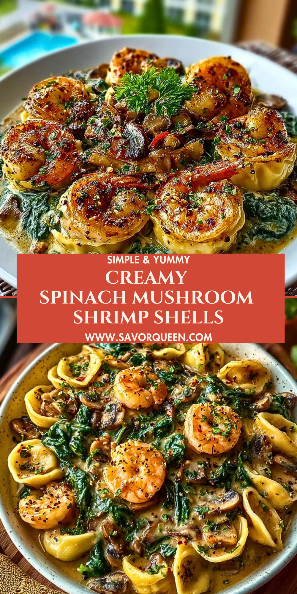 Creamy Spinach Mushroom Shrimp Shells