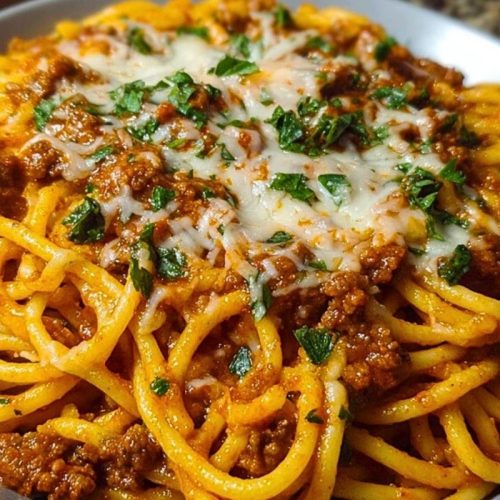 Creamy Velveeta Spaghetti with Italian Beef Marinara