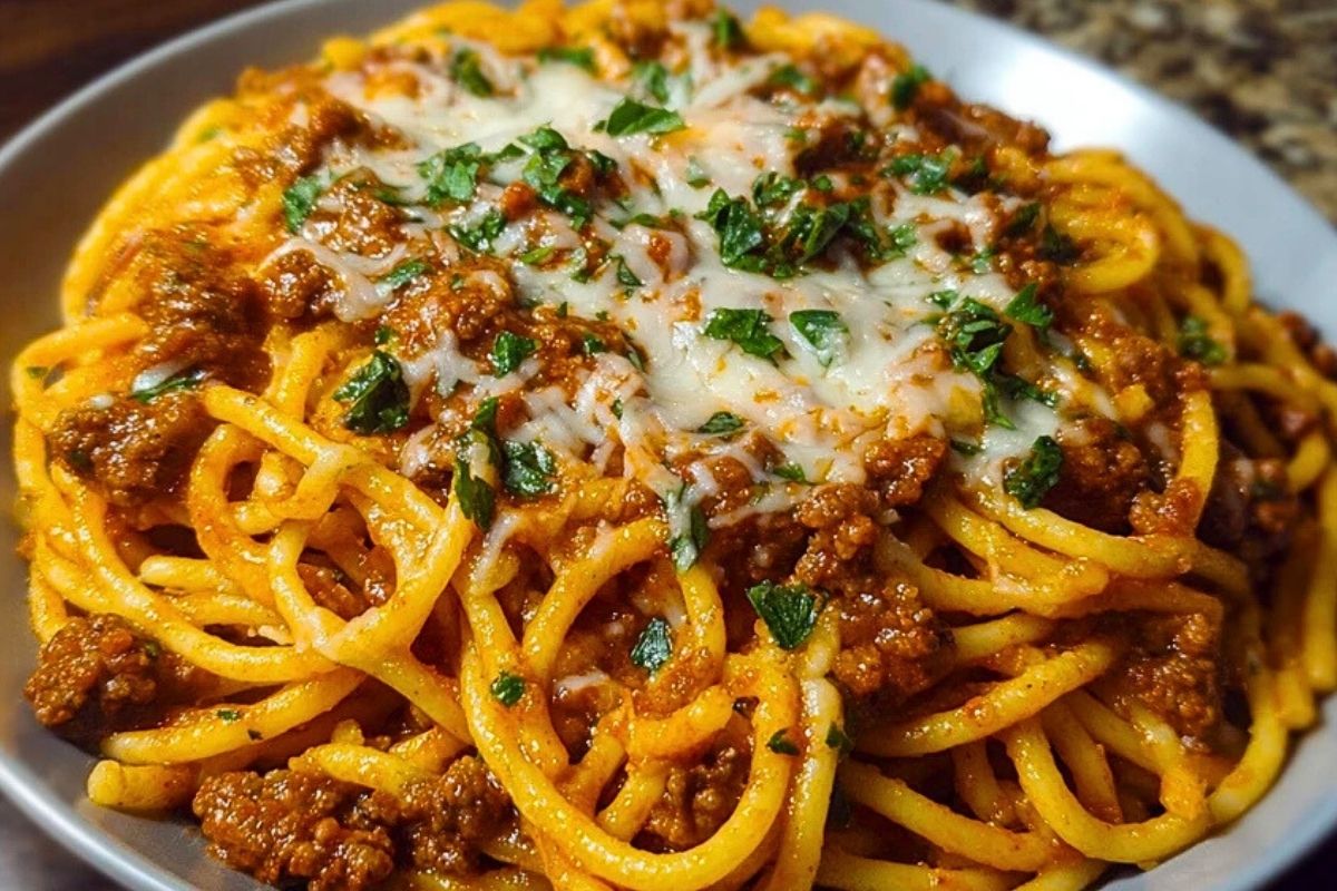 Creamy Velveeta Spaghetti with Italian Beef Marinara