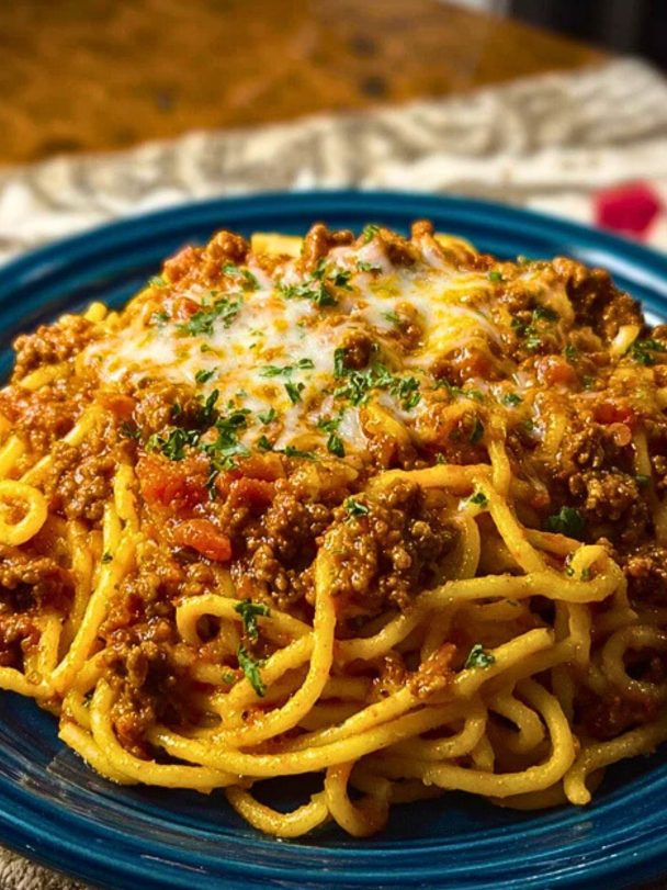 Creamy Velveeta Spaghetti with Italian Beef Marinara