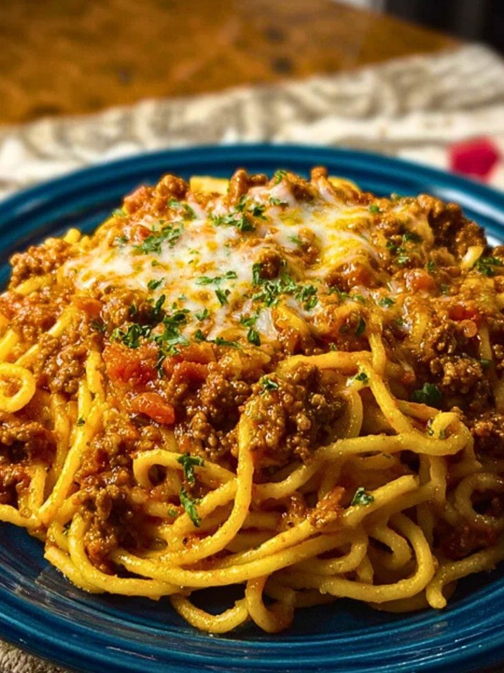 Creamy Velveeta Spaghetti with Italian Beef Marinara